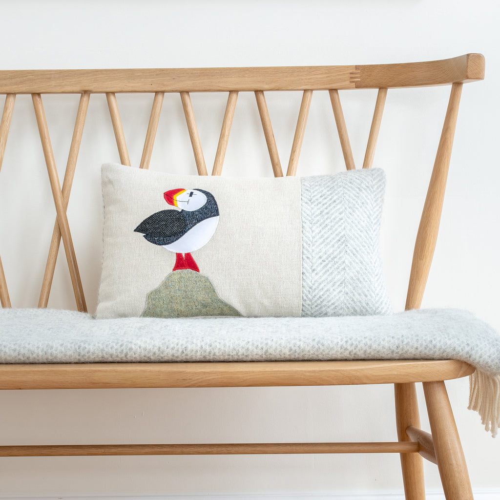 Handmade Puffin Cushion in Herringbone Wools – Seaforth Designs